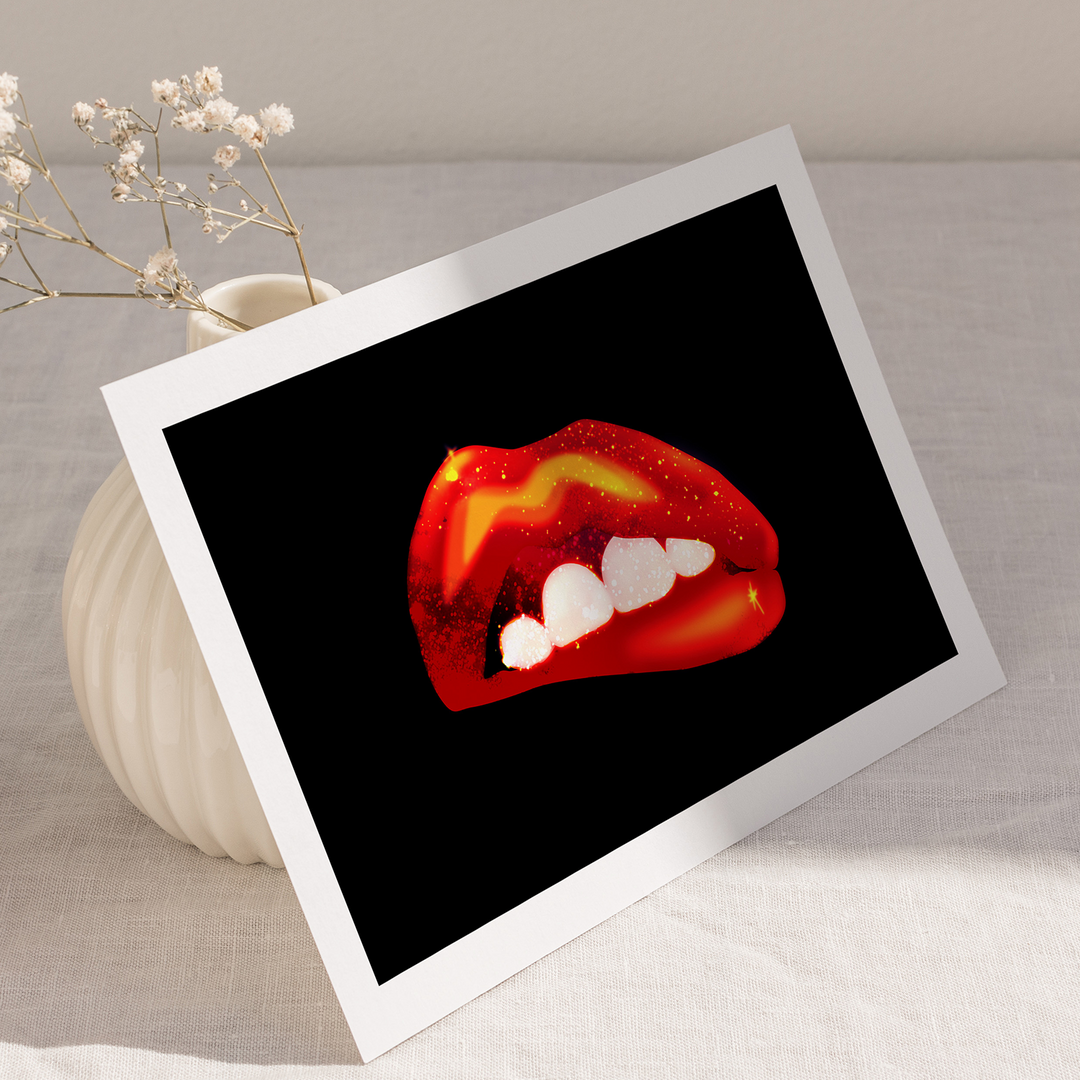 Galactic Kiss Black A4 Art Print Kiki Gunn Contemporary Pop Palette Greeting Cards And